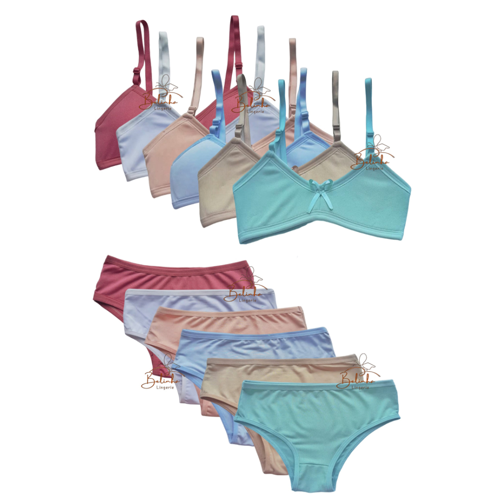 Kit 5 Conjuntos Sem Bojo Com espuma Liso Menina Moça Infantil | Shopee ...
