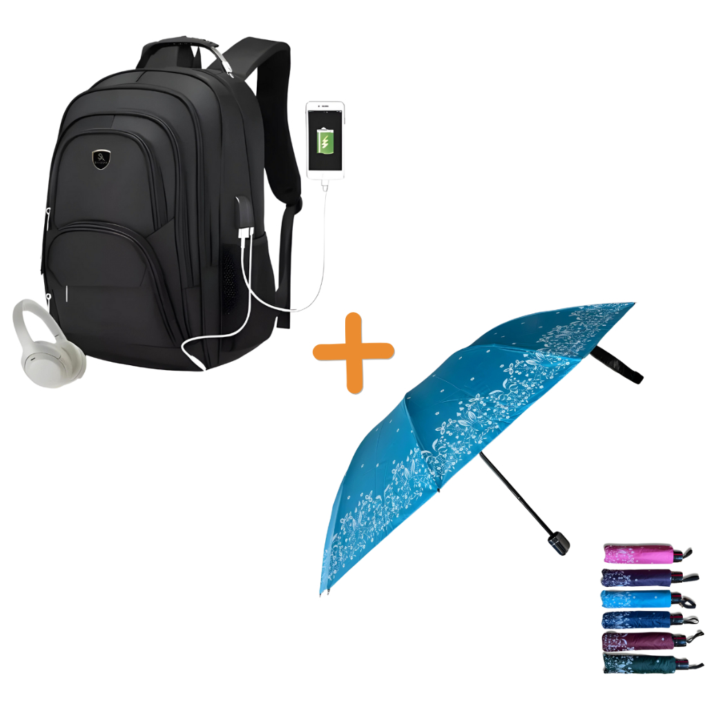 Mochila Notebook Executiva Escolar + Guarda Chuva Sombrinha NOVO ...