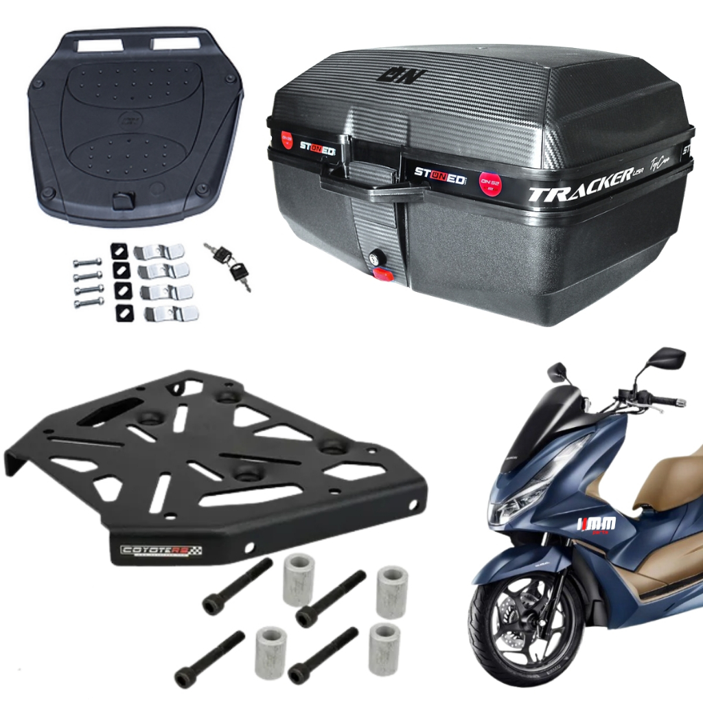 Kit Bagageiro Honda PCX 150 PCX 160 Coyote + Bau bauleto Stoned Tracker Traffic 52l PCX-150 PCX ...
