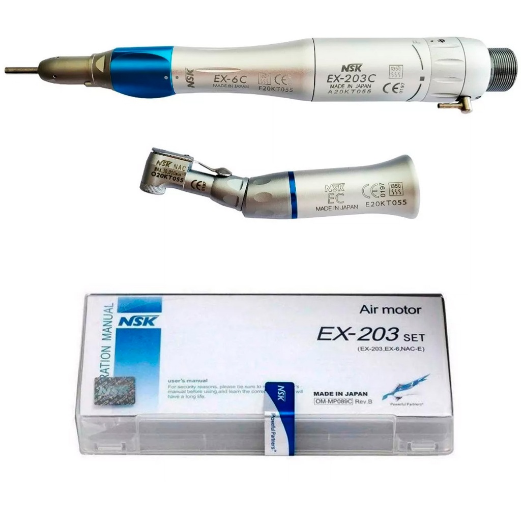 KIT NSK 203 - BAIXA ROTAÇÃO - MICROMOTOR PEÇA RETA CONTRA ANGULO TRAVA ...