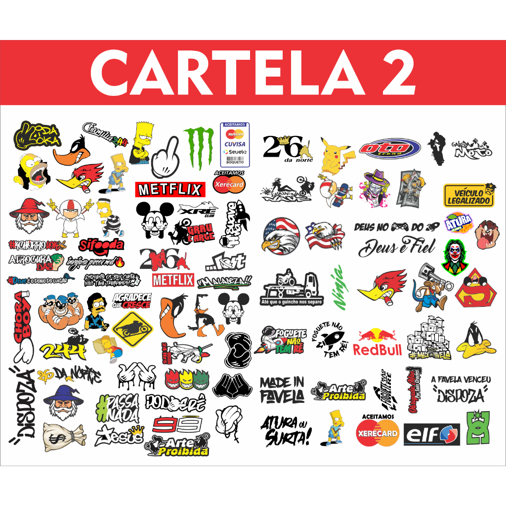 Super Cartela Kit 90 Unidades Stickers Adesivos Moto Bike Carro Pc Computador Celular Notebook ...