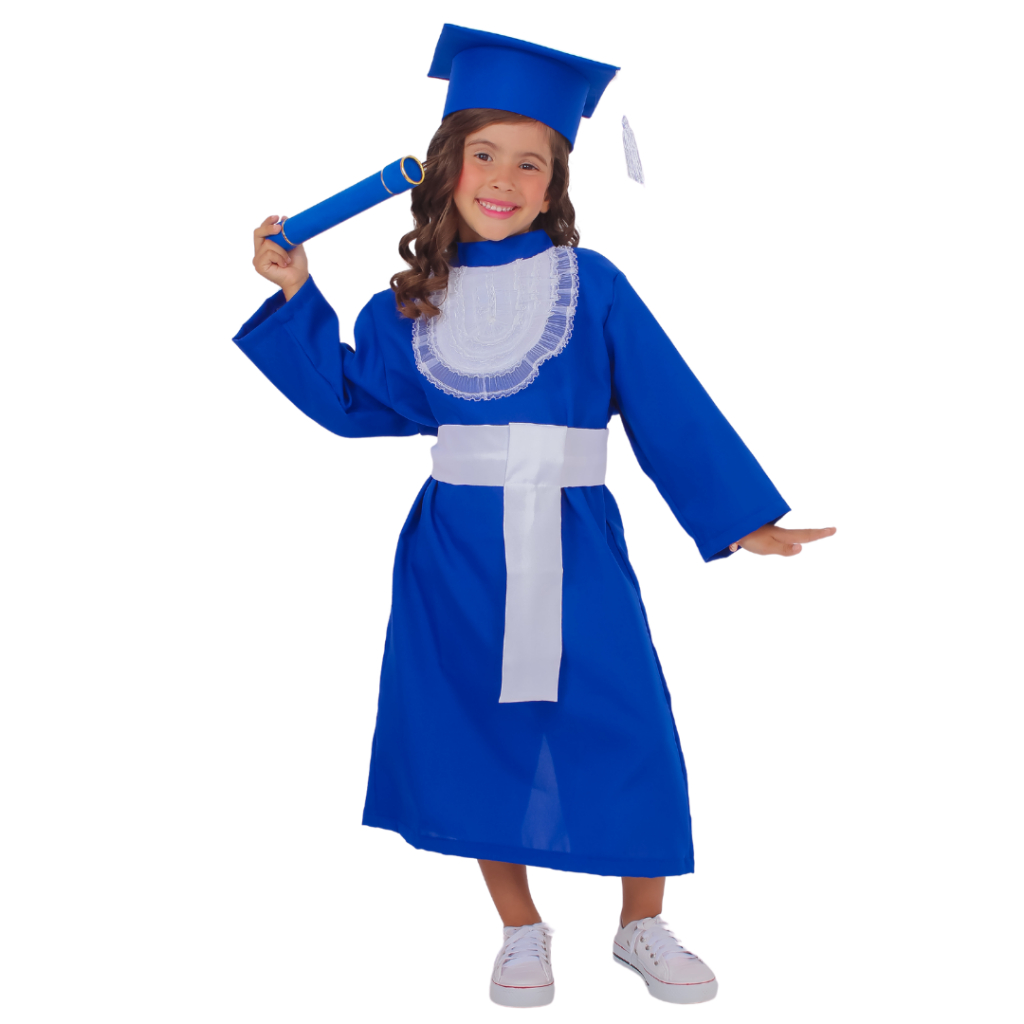 Beca de Formatura Infantil Completa - Azul com Canudo e Capelo Para ...