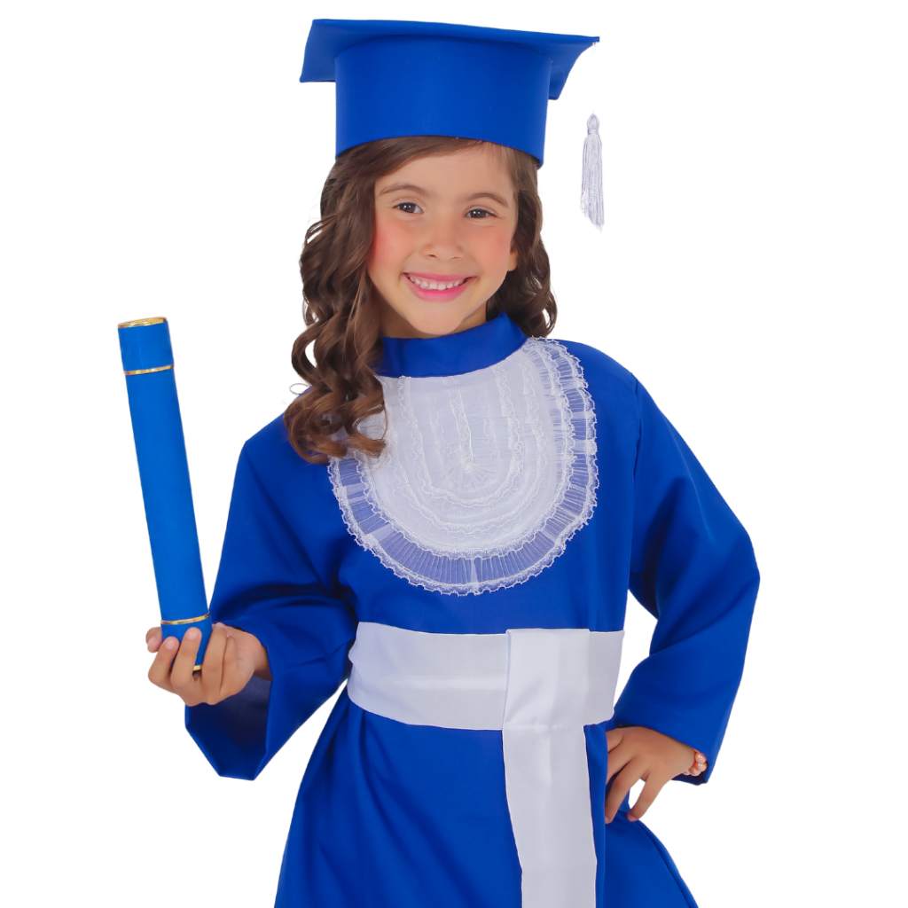 Beca de Formatura Infantil Completa - Azul com Canudo e Capelo Para ...