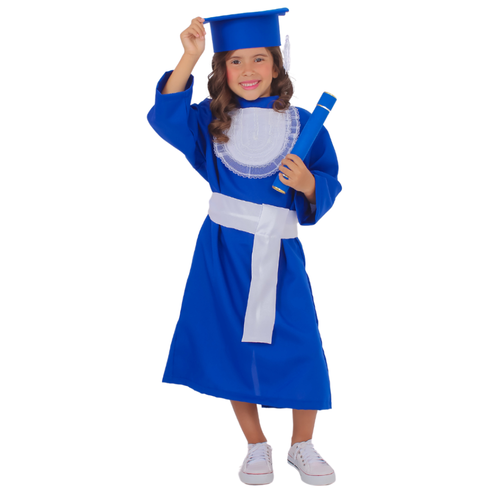 Beca de Formatura Infantil Completa - Azul com Canudo e Capelo Para ...
