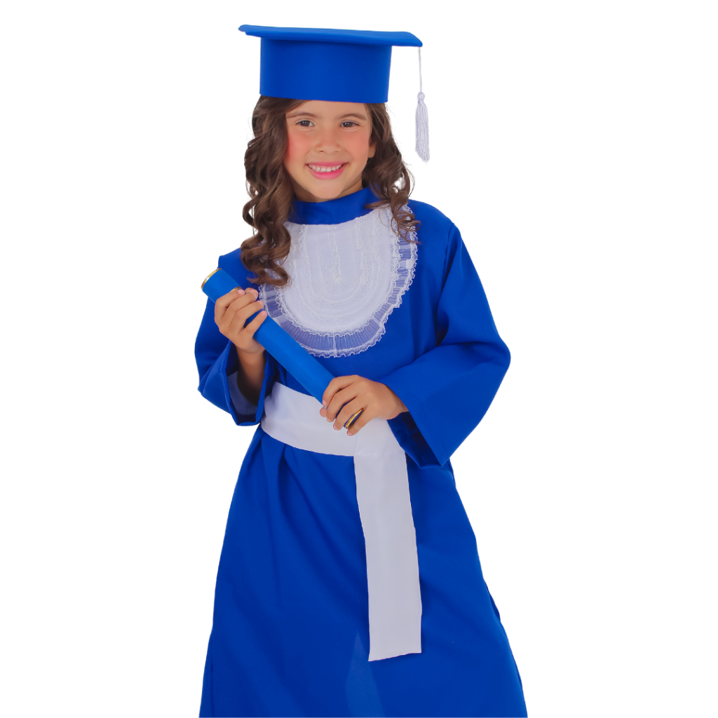 Beca de Formatura Infantil Completa - Azul com Canudo e Capelo Para ...