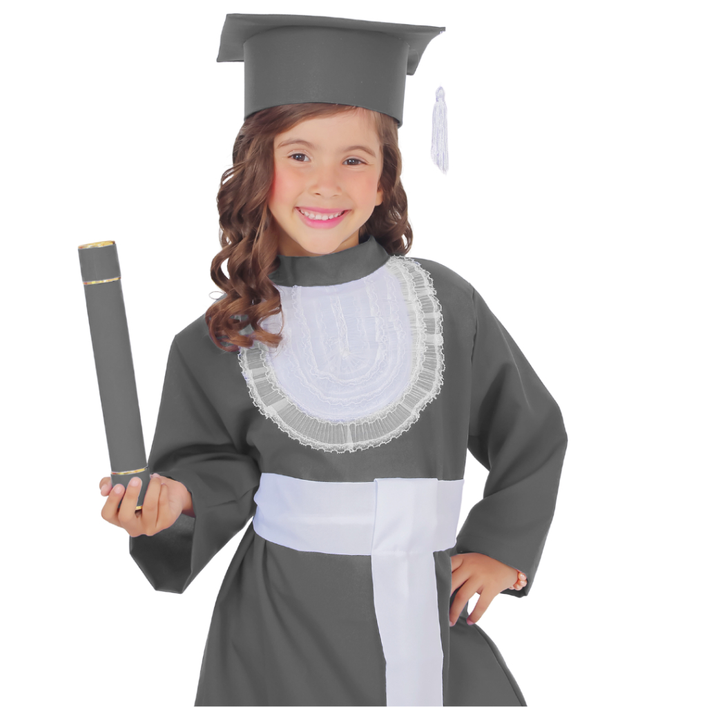 Beca de Formatura Infantil Completa - Cinza e Branco - Colação de grau ...