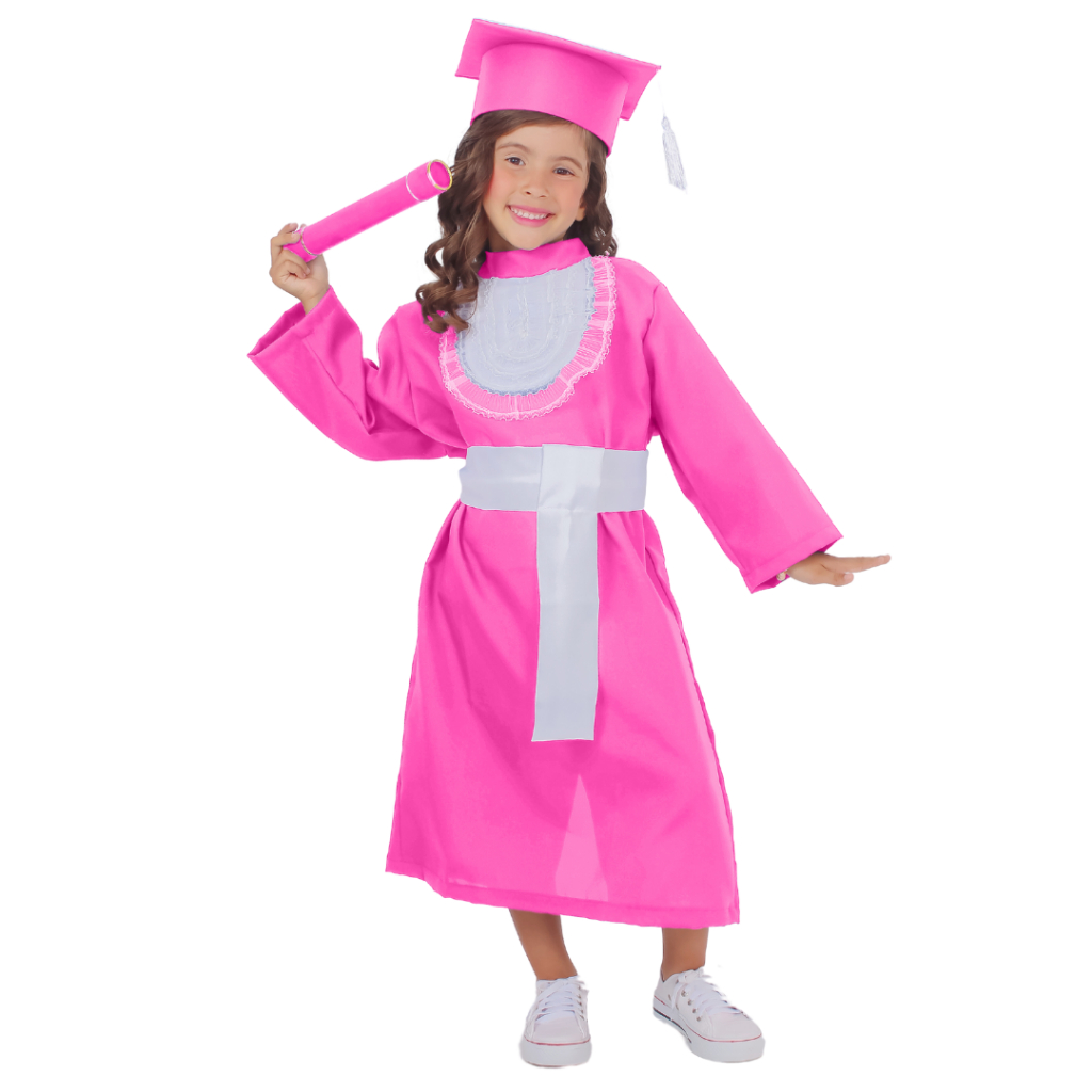 Beca de Formatura Infantil Completa - Rosa e Branco - Colação de grau ...
