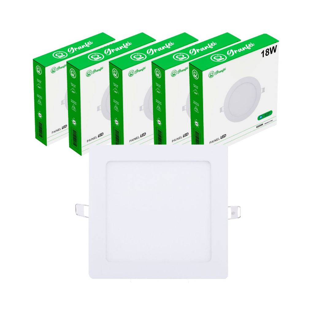 5 Luminária Plafon 18W Embutir Painel LED Quadrado Redondo Branco Frio Neutro Quente 6500 4000 ...