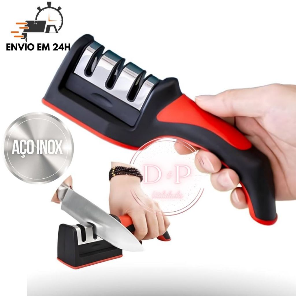 Amolador Afiador De Facas Em Aço Inox Com 3 Borda Profissional Base ...
