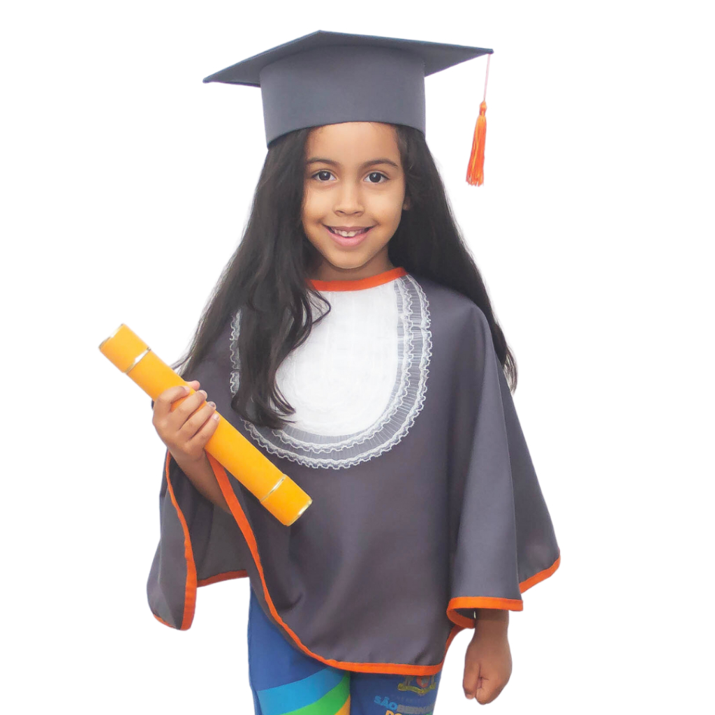 Meia Beca de Formatura Infantil - Cinza e Laranja - Crianças de 4 a 9 ...