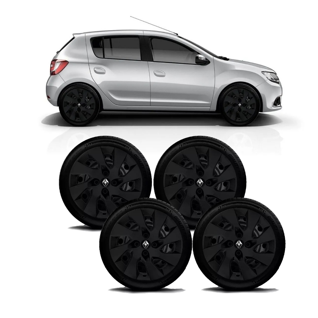 Jogo Calota Sandero Logan Symbol Fosco Aro 15 Renault G195 Preto Fosco ...