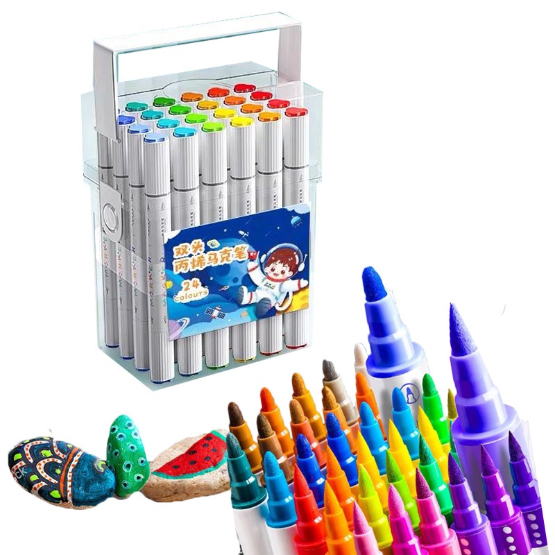Kit 24 Marcadores Tinta Acrílica Caneta Brush Canetinha Pintar Aquarela ...
