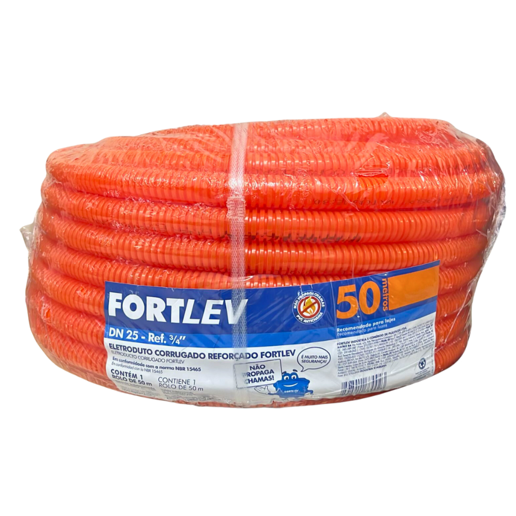 Eletroduto Conduíte Reforçado Corrugado Anti Chamas Laranja 3/4 50m ...
