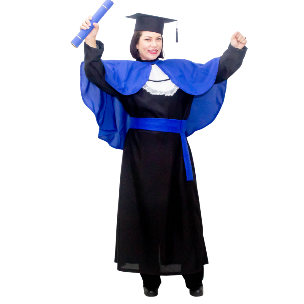 Beca de Formatura com Capa - Preto e Azul - Formatura Adulto completa ...