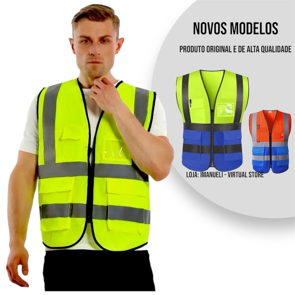 Colete Refletivo De Segurança Original Com Bolso Jaqueta Sinalização ...