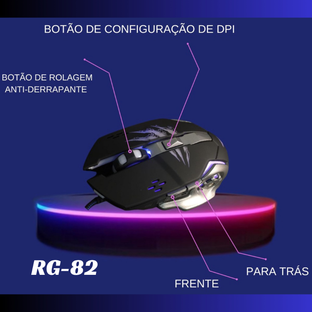 Mouse Gamer War Shark RG-82 C/ 3200 DPI / Chips de Jogos de Alta ...