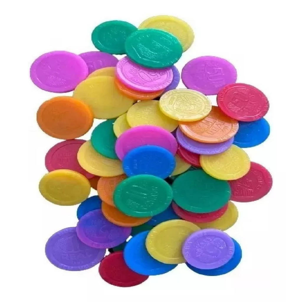 Conjunto de Moedas Plásticas Coloridas para Aprendizado - 50 UNIDADES ...