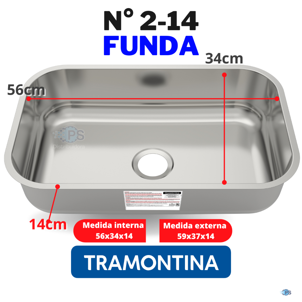 Cuba Acetinada Pia Cozinha Tramontina Aço Inox 430 N°2 Funda 56x34x14 ...