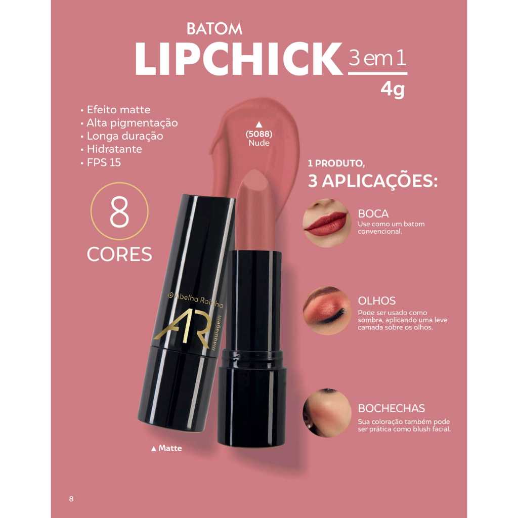 Ar Maquiagem- Batom Matte Lipchick 3 Em 1 Abelha Rainha 4g | Shopee Brasil