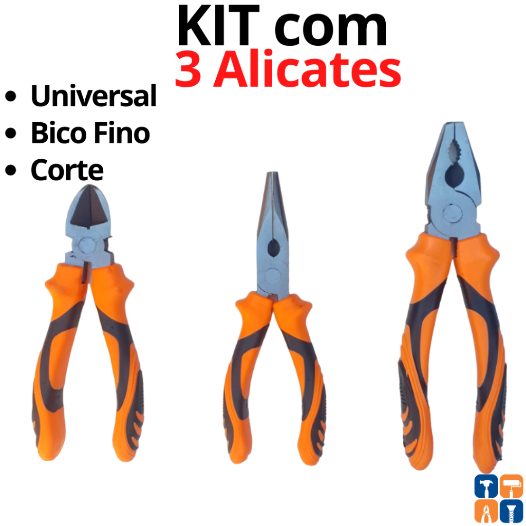 Jogo de Alicate Universal Corte Bico Fino Kit Alicates Multiuso ...