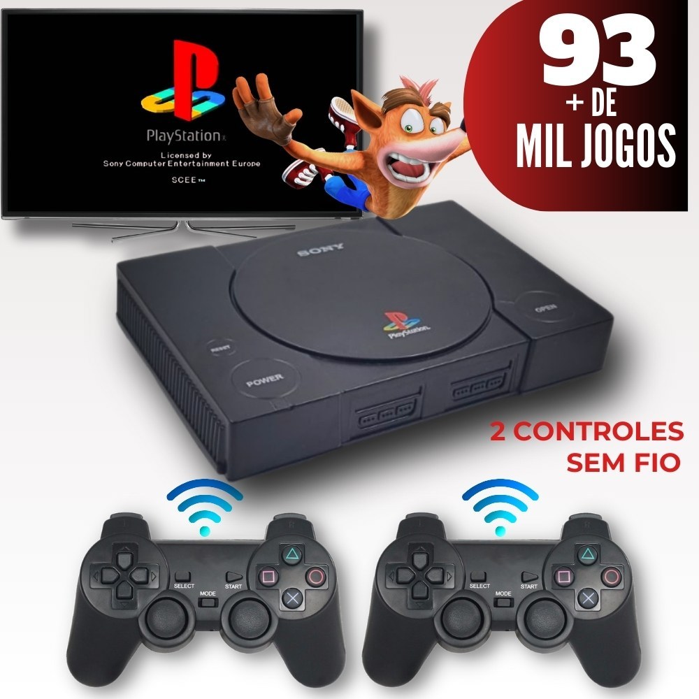 Video Game Mini PS1 Black 93 mil Jogos 2 Controles sem fio 700 Jogos PS1