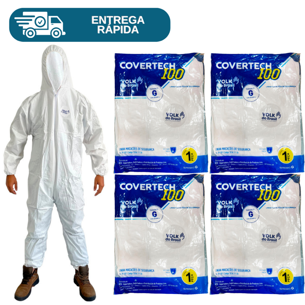 Kit 4 Macacão TNT Hospitalar Branco De Segurança Com Capuz Proteção ...
