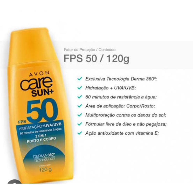 Protetor Solar 2 em 1 Corpo e Rosto FPS 50 Avon Care Sun 120g | Shopee Brasil