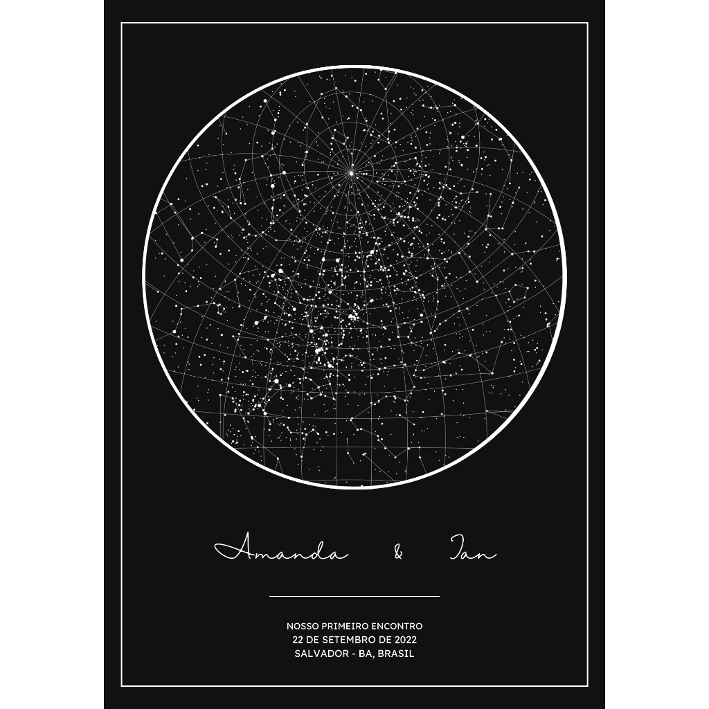 Quadro Mapa das Estrelas/ Mapa estrelar Personalizado com moldura em A4 ...