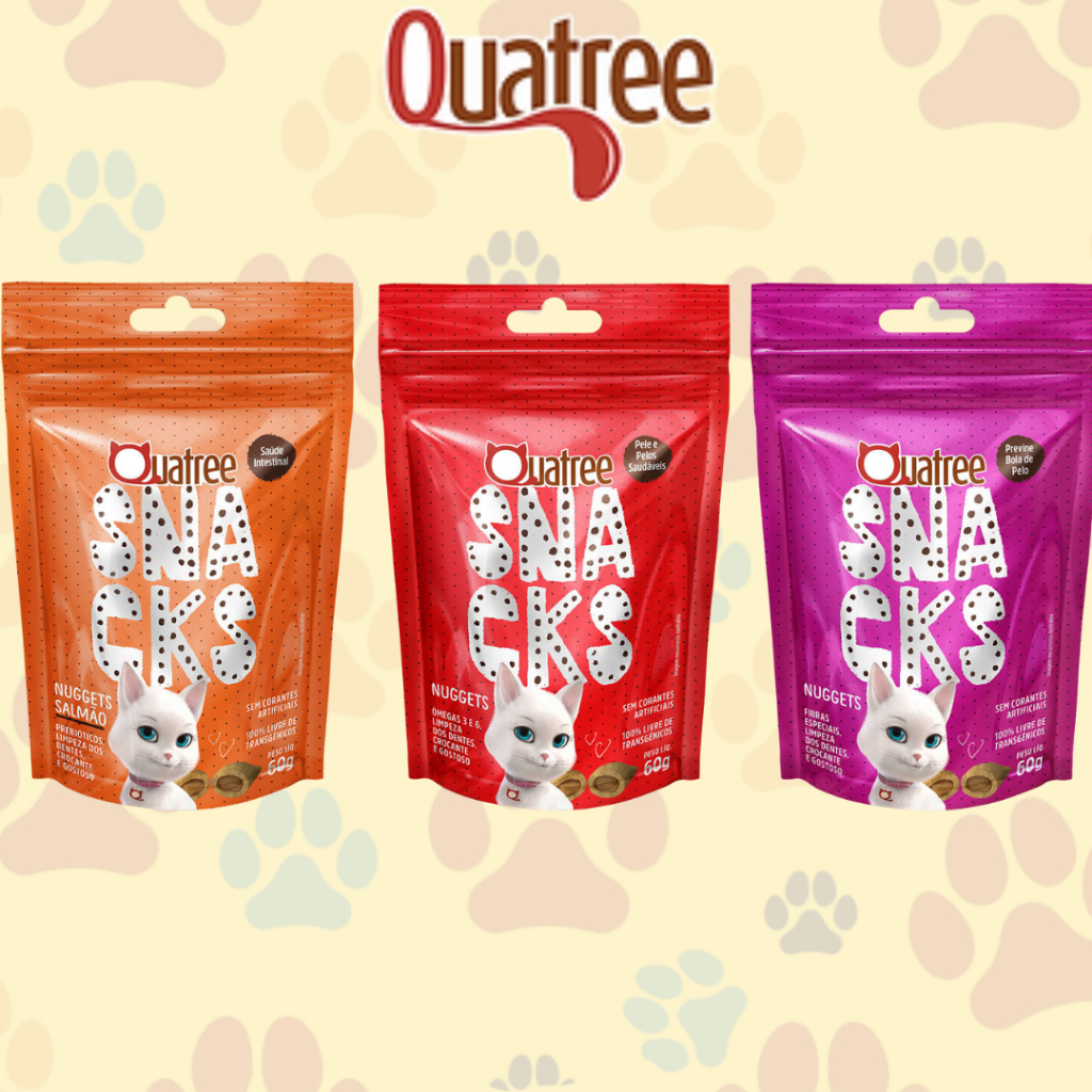Snacks Quatree para Gatos Adultos Petiscos Sabores - 60g | Shopee Brasil