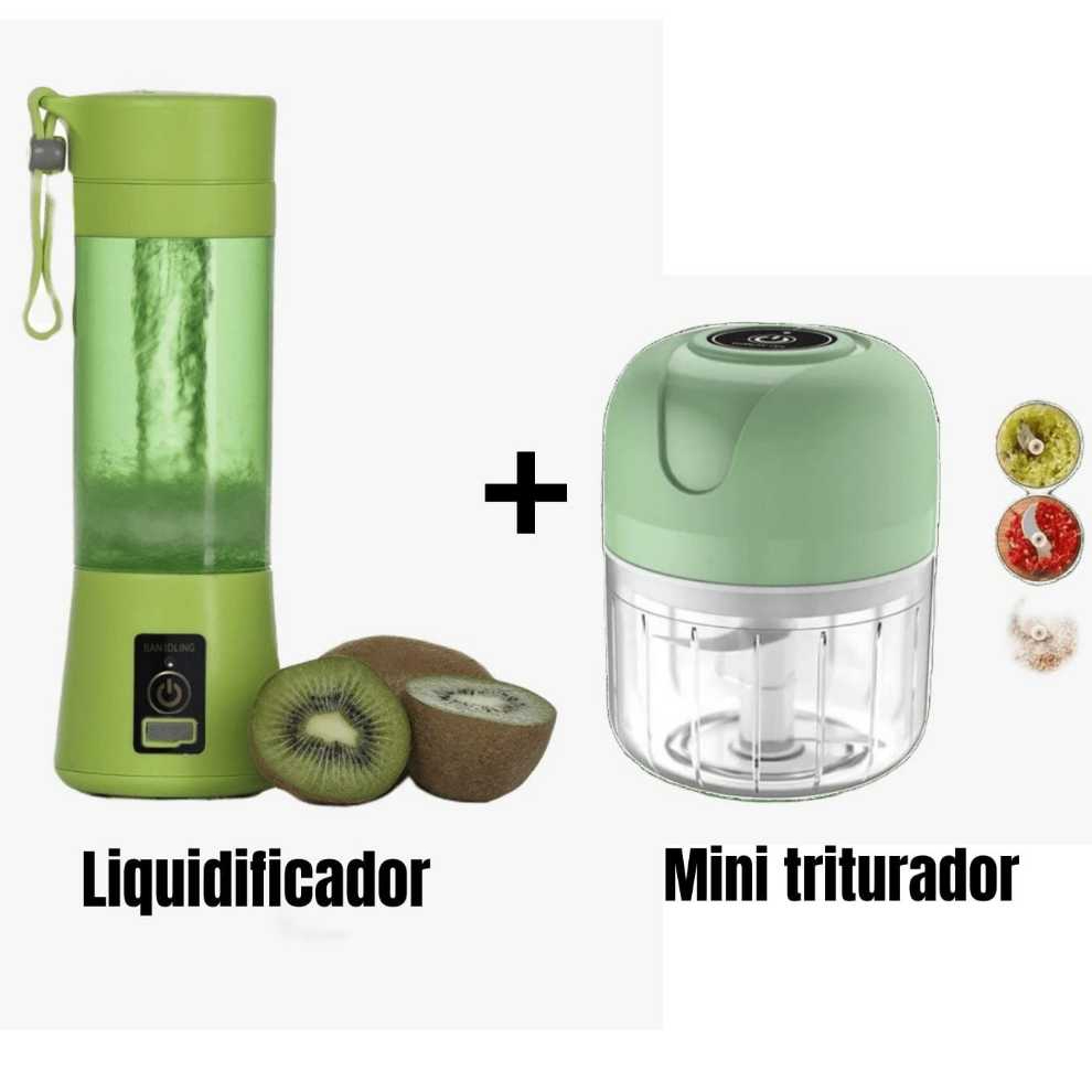 Kit Mini Liquidificador Portátil 380ml + Mini Processador 3 lâminas ...