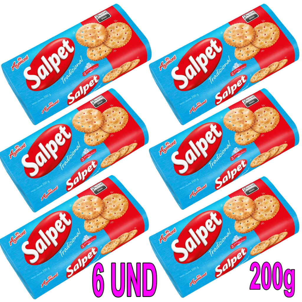 BISCOITO BOLACHA DE SAL SALPET AYMORE KIT 6 UNIDADES 200G | Shopee Brasil