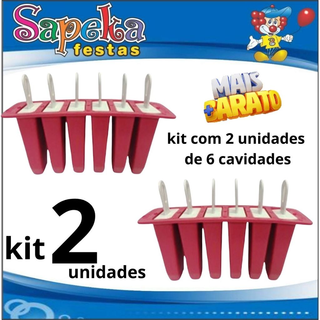 Kit 2 Formas de Picolé Padrão Picoleteira com Palito reutilizável 6 ...