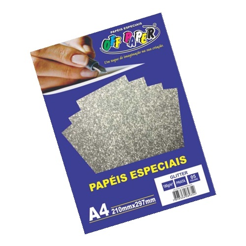 Papel Com Gliter A4 Prata 180g/m2 Com 5 Folhas Off Paper | Shopee Brasil
