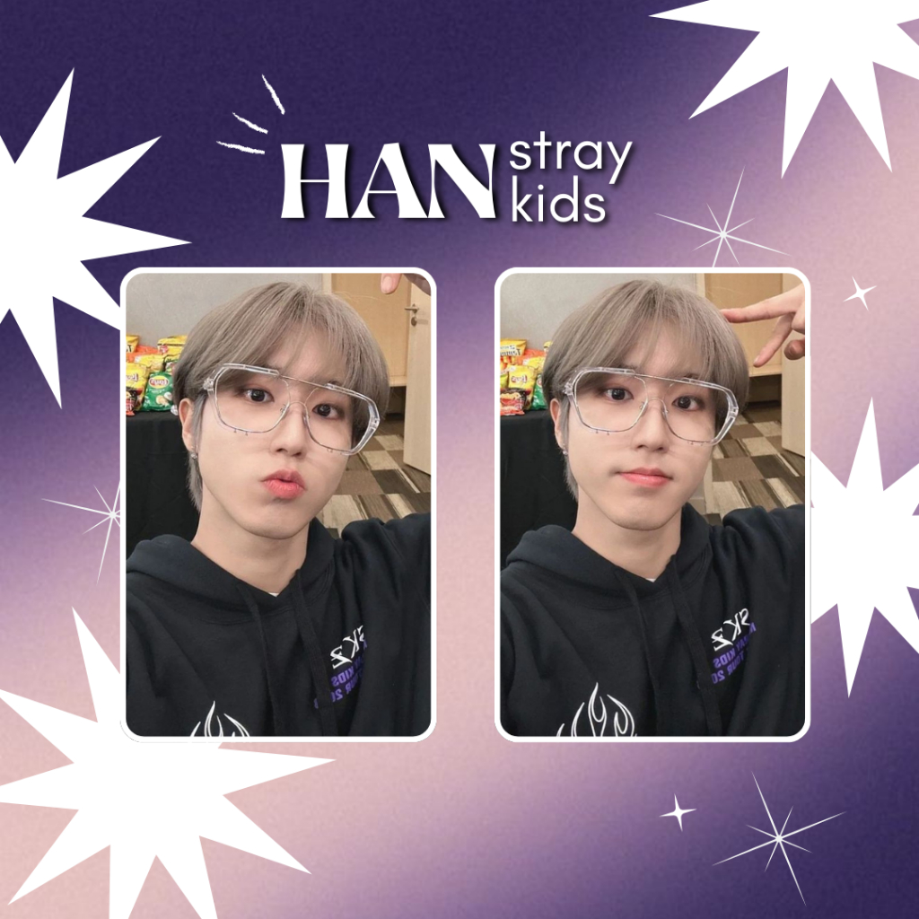 STRAY KIDS - Han, set 2 Photocards Fanmade frente e verso, Set Óculos ...