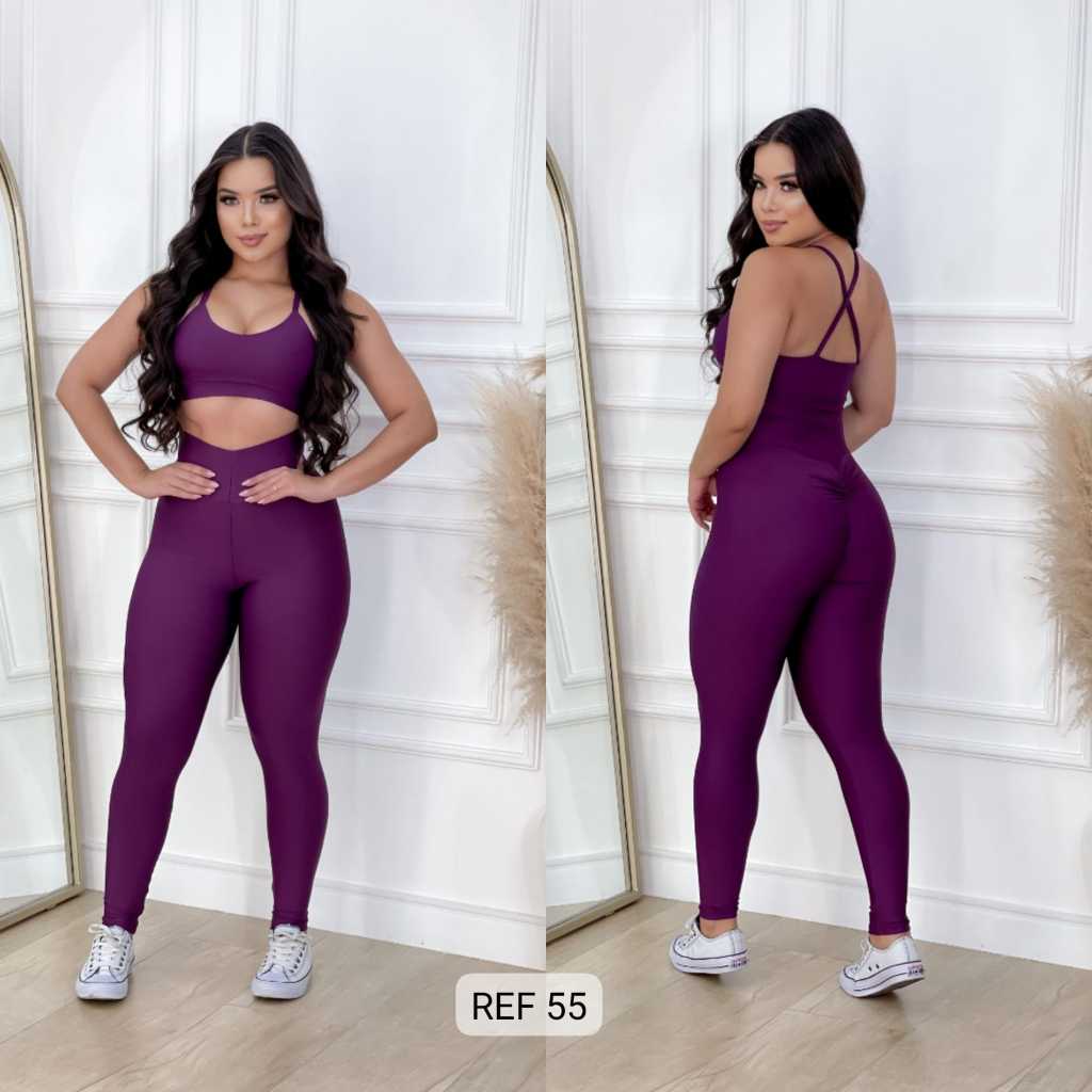 Conjunto suplex com top e calça Legging Fitness empina bumbum para ...