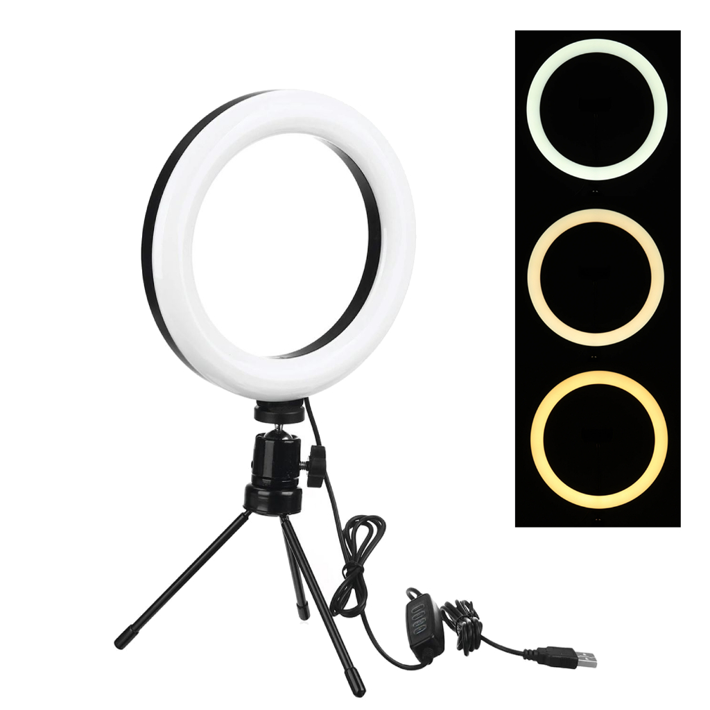 Ring Light Iluminador De Led 16cm Com Tripe Usb | Shopee Brasil