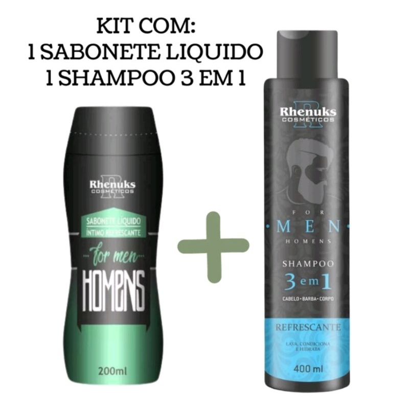 KIT For Men com Shampoo 3 em 1 c/ 400 ml para cabelo barba e corpo ...