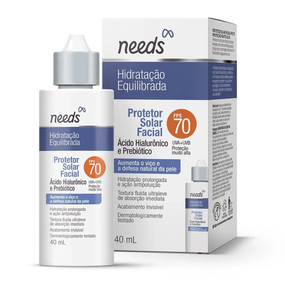 Protetor Solar Facial Needs Hidratação Equilibrada Fps70 Sem cor - 40ml ...