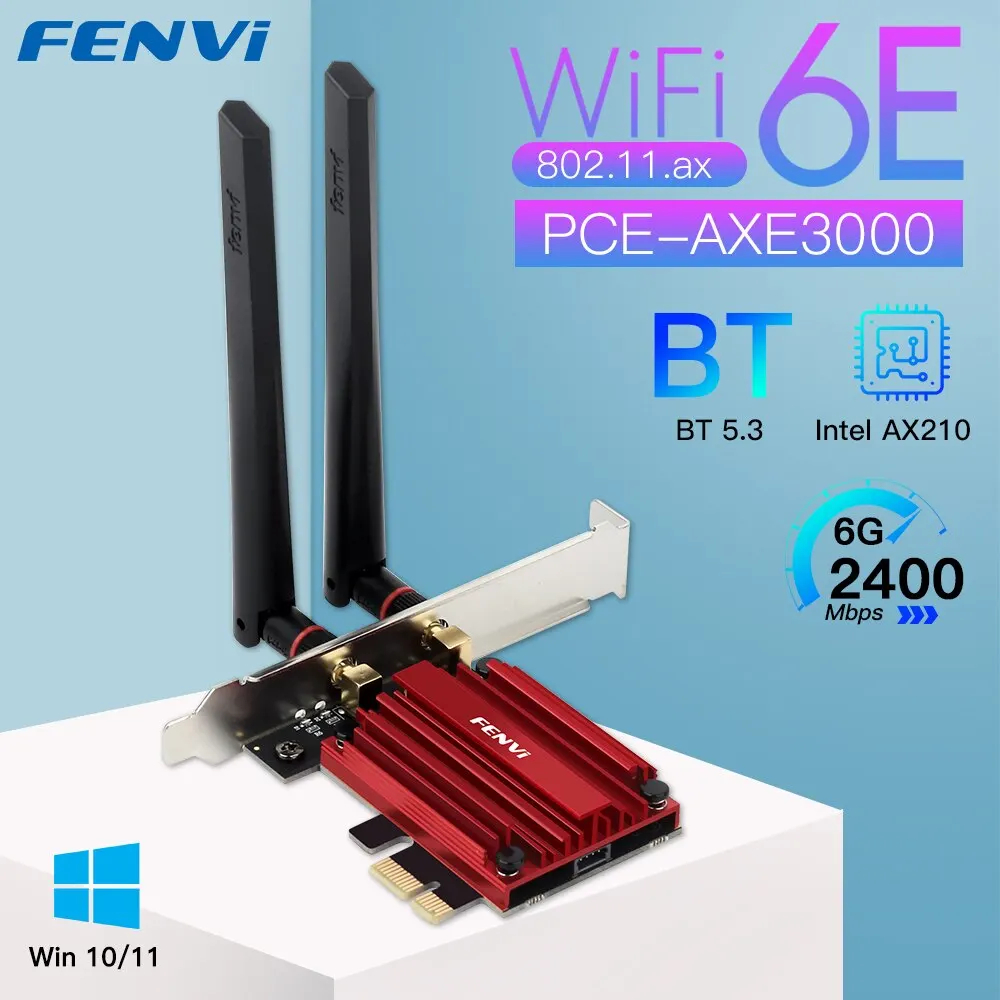 Placa WiFi 6E PCI-e 1x FENVI AX210 5374Mbps Tri-band 2.4G/5G/6Ghz Placa PCI-E Sem Fio Bluetooth ...