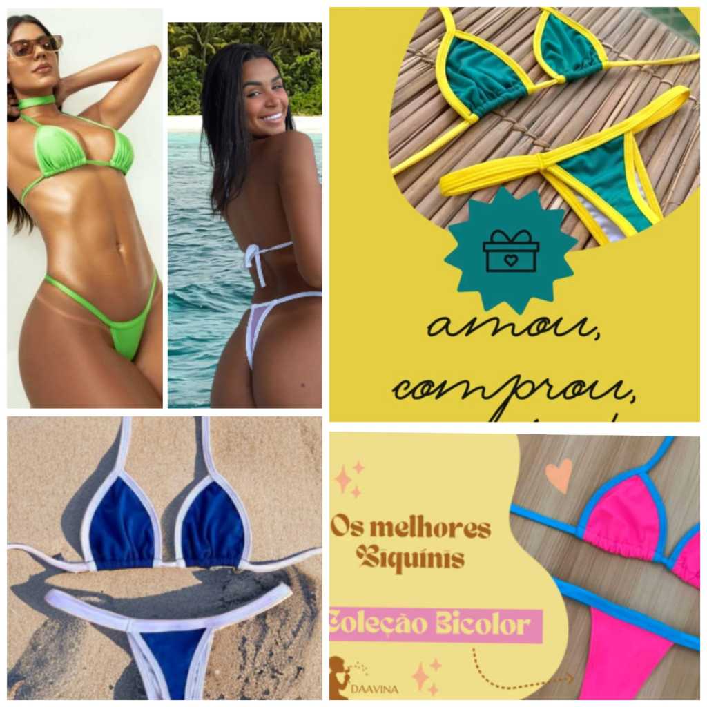 Conjunto De Biquini De Fita Para Marquinha De Praia Colorido Bicolor