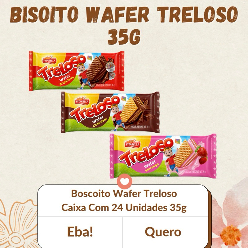 Kit 24 Biscoito Recheado Wafer Treloso Sabores Sortidos 35g | Shopee Brasil