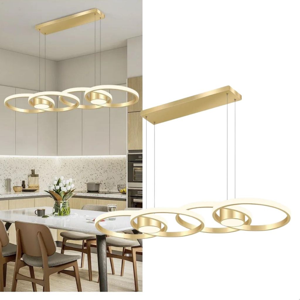 Lustre Led Moderno 4 Anéis Pendente Tipo Escandinavo Decoração Sala de ...