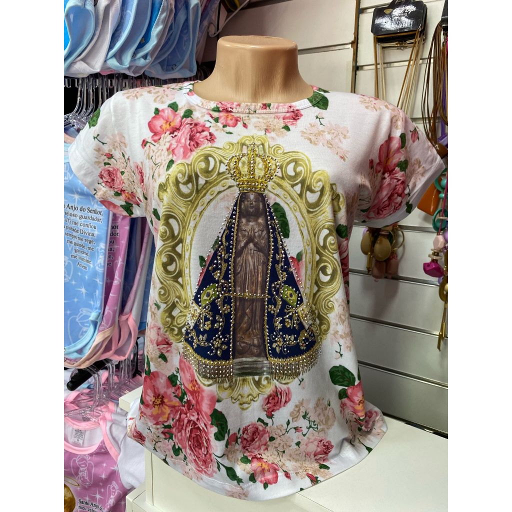 Camiseta Nossa Senhora Aparecida Baby Look Feminina Com Strass Roupa ...