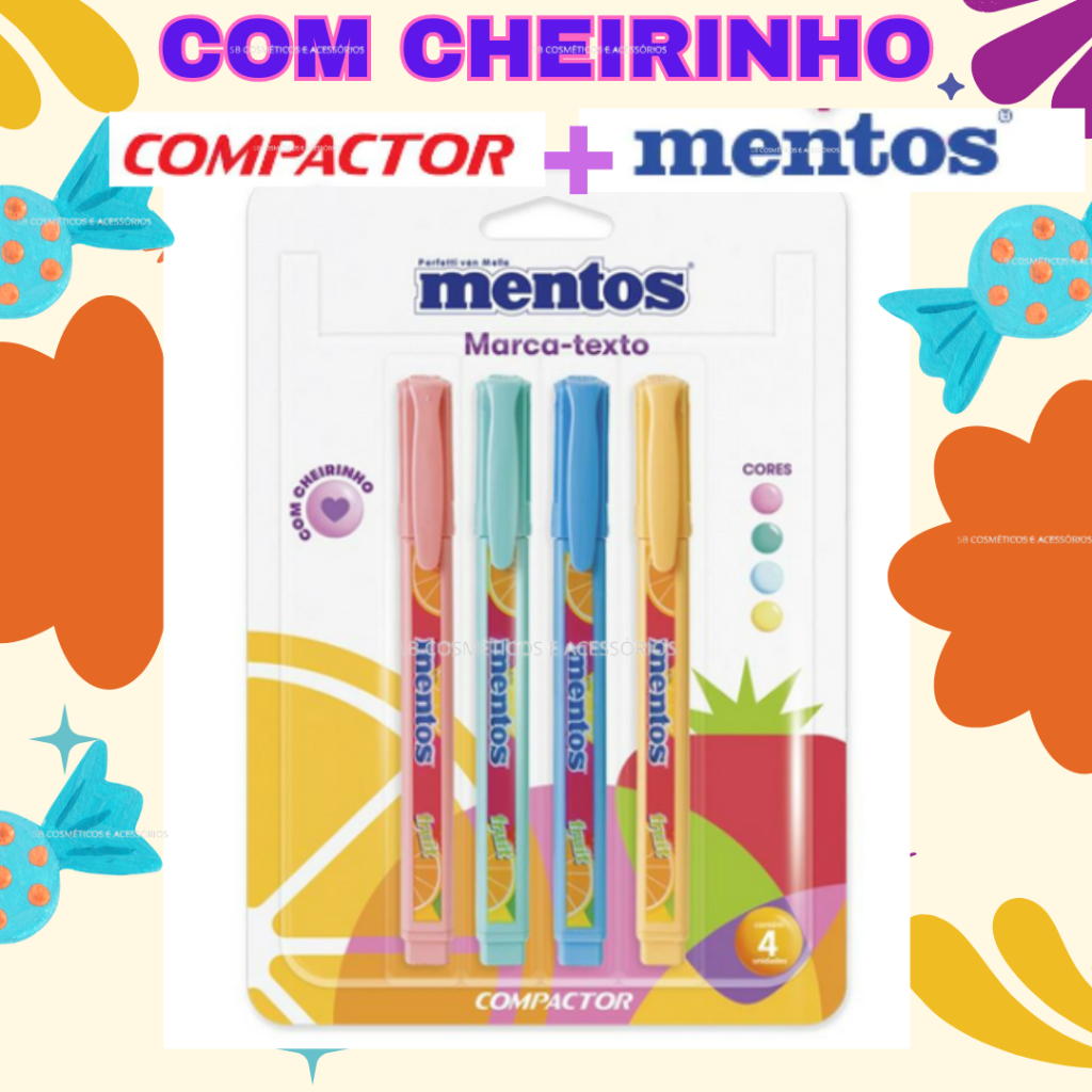 Caneta Marca Texto Mentos Pastel Destaq Compactor C/4 Cores Com ...