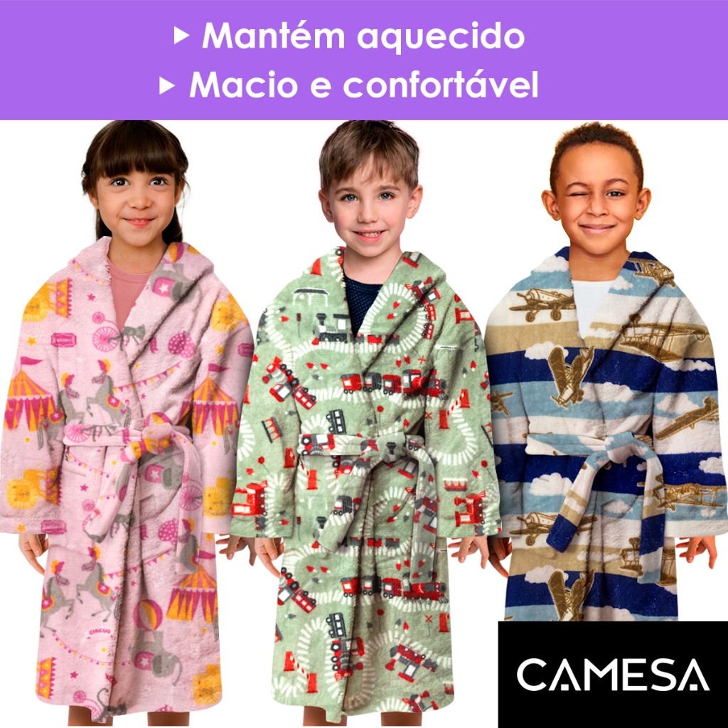 Roupão Infantil Macio Para o Frio e Inverno em Microfibra Camesa ...