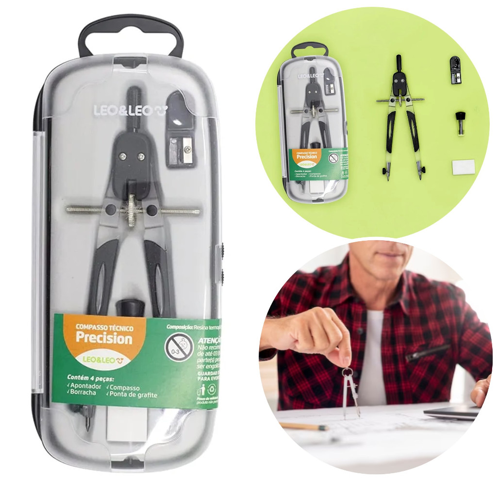 Compasso Escolar Tecnico De Precisão Estojo Completo - Escorrega o Preço