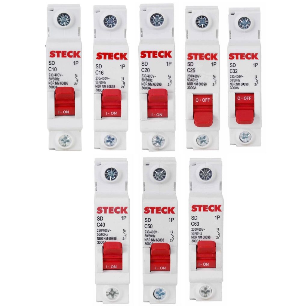 Disjuntor Unipolar Monopolar Steck 10a, 16a, 20a, 25a, 32a, 40a, 50a ou 63a - Curva C | Shopee ...