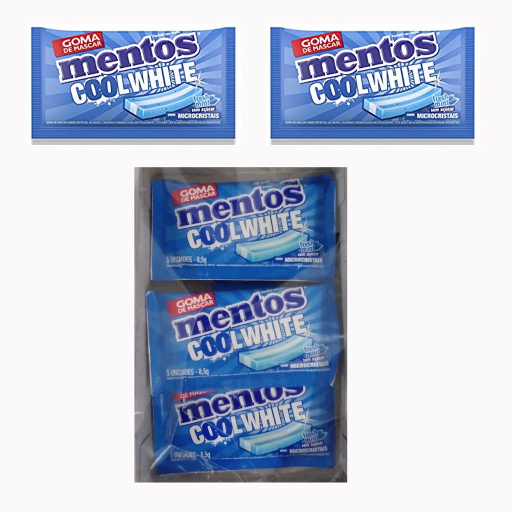 Mentos Cool White Fresh Mint Caixa Goma de Mascar sem açúcar - Cool ...