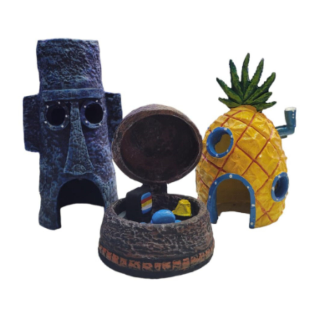 Kit Enfeites De Aquário Fenda Do Biquíni Bob Esponja 3 Casas - casa ...