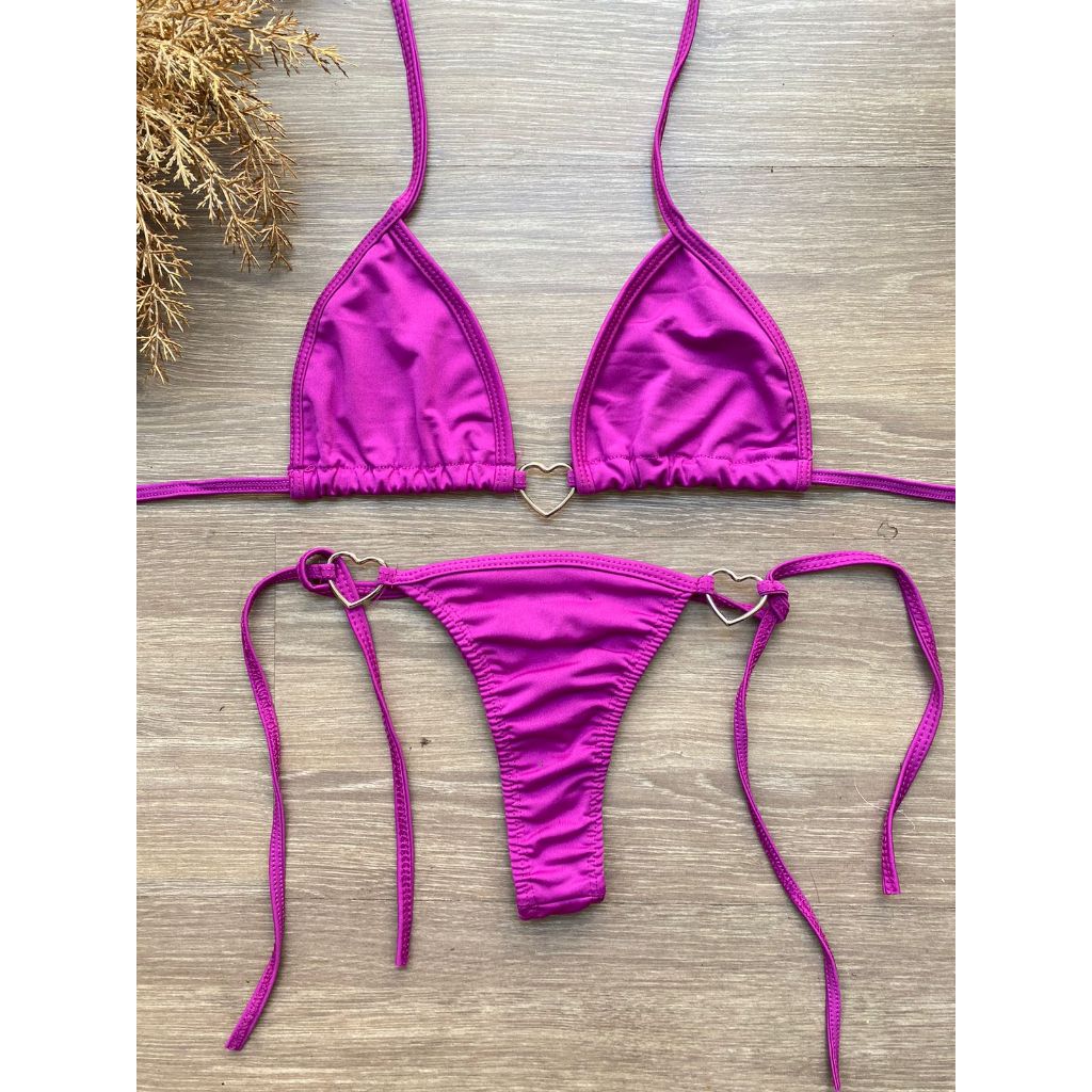Biquini Feminino Cortinha Bronze Marquinha Detalhe Coração Biquíni Fita
